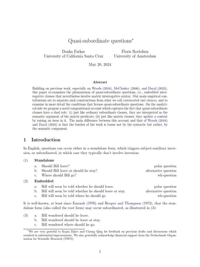 Quasi-subordinate questions | PDF | Question | Clause