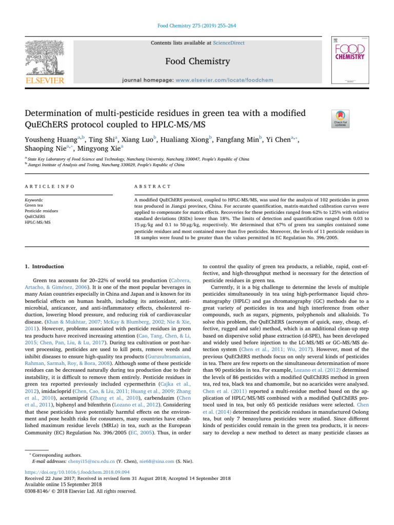 Determination-of-multi-pesticide-residues-in-green-tea-with-a-m_2019_Food-Ch | PDF | High ...