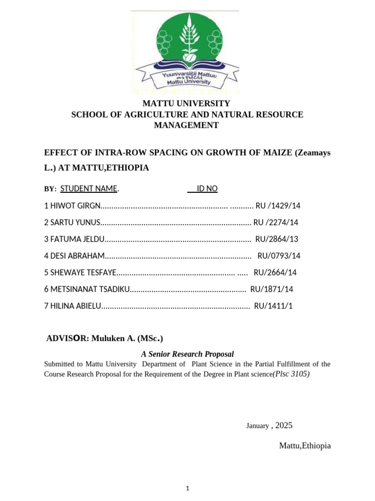 EFFECT OF INTRA-ROW SPACING ON GROWTH AND DEVELOPMENT OF MAIZE (Zea ...