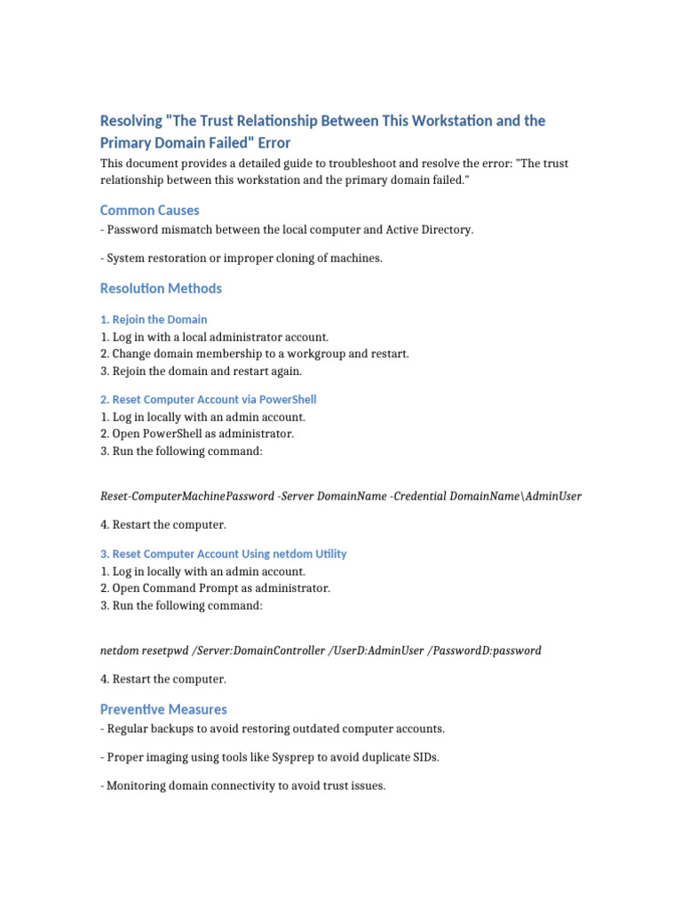 Trust Relationship Error Resolution | PDF