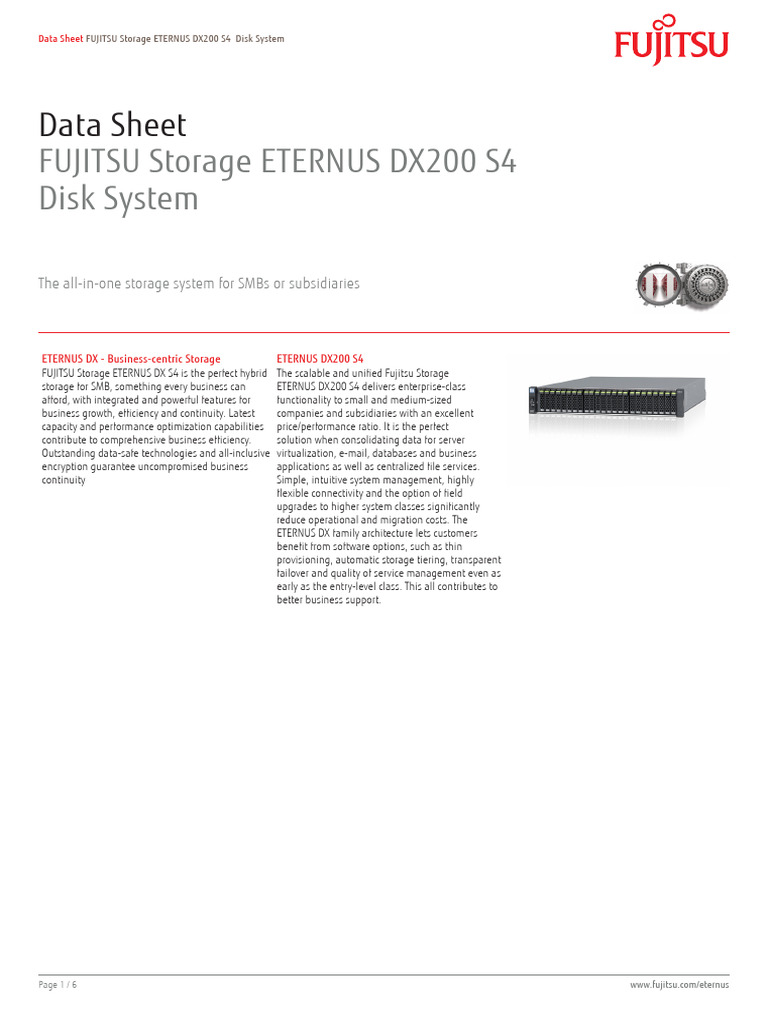 Fujitsu Storage Eternus Dx200 S4 Disk System: Data Sheet | PDF | Hyper V | Scalability