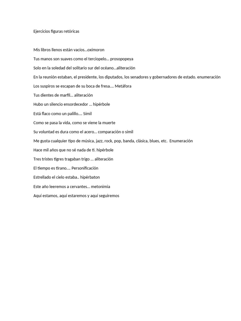 Ejercicios Figuras Retóricas | PDF
