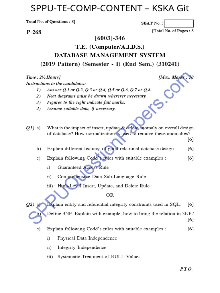 Dbms - 2023 - May-June - End-Sem (Sem-5) (2019 Pattern) | PDF | No Sql | Databases