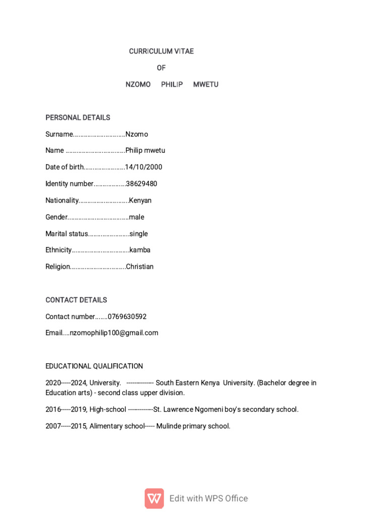 CURRICULUM VITA-WPS Office | PDF