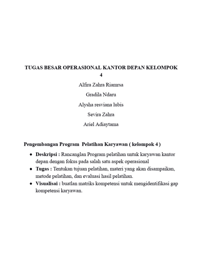 TUGAS BESAR OPERASIONAL KANTOR DEPAN KELOMPOK 3 022027 pm_b84de7 | PDF