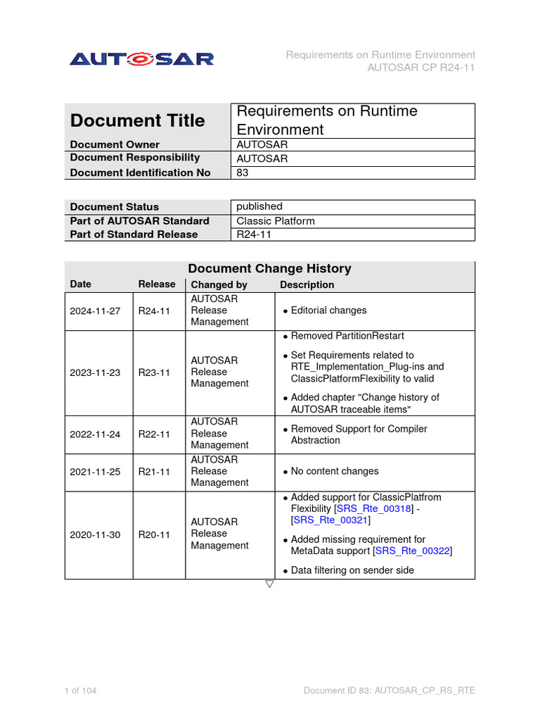 AUTOSAR RTE Requirements Overview | PDF | Component Object Model ...