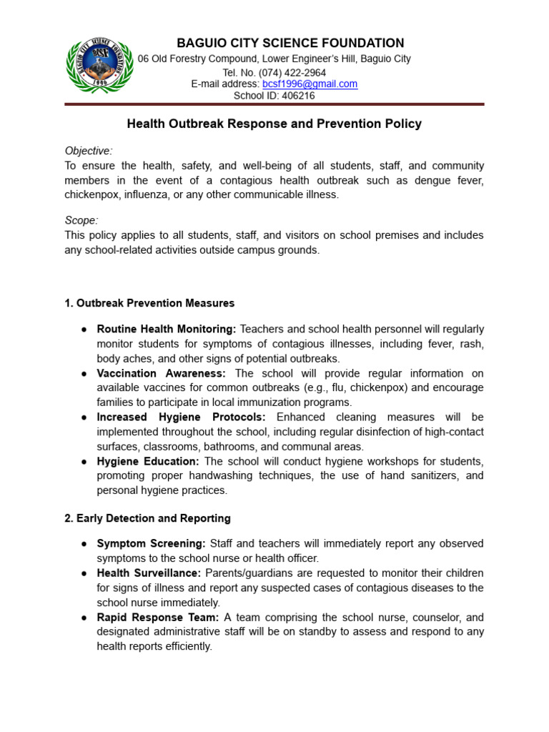 Health Outbreak Response and Prevention Policy | PDF | Microbiology ...