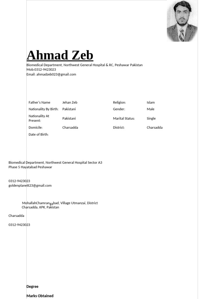 Ahmad Zeb (CV) Updated | PDF | Medical Equipment