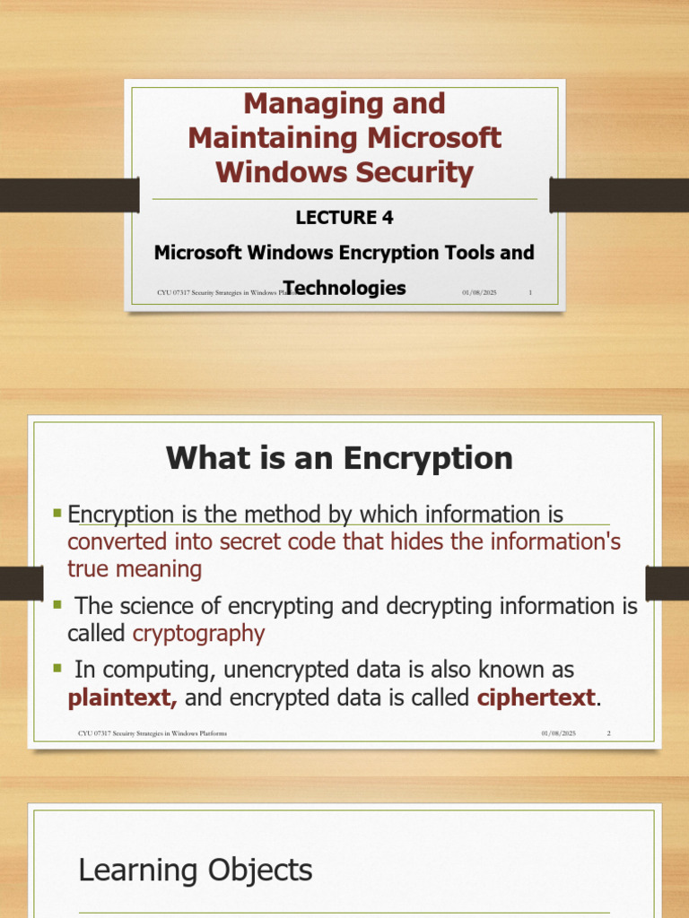 LECTURE 5 Microsoft Windows Encryption Tools and Technology | PDF | Public Key Certificate ...