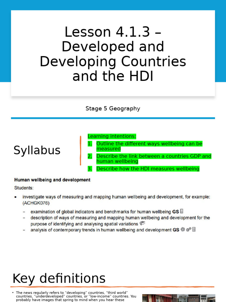 Lesson 4.1.3 - Developed and Developing Countries | PDF | Human ...