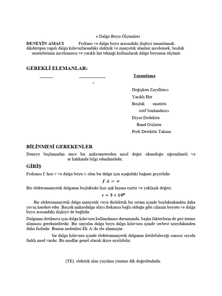 Mikrodalga Tek. Lab. Deney 2. Föy | PDF