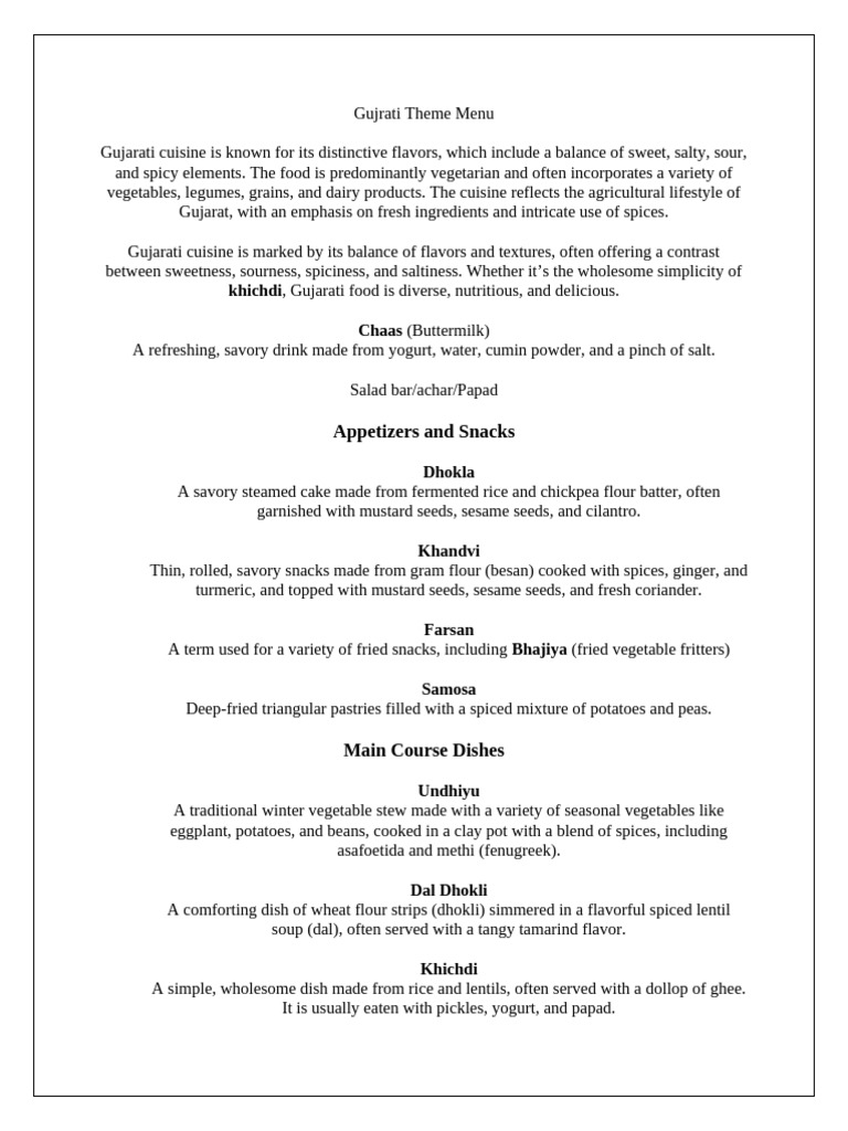 Gujrati Theme Menu | PDF | Chutney | Food And Drink