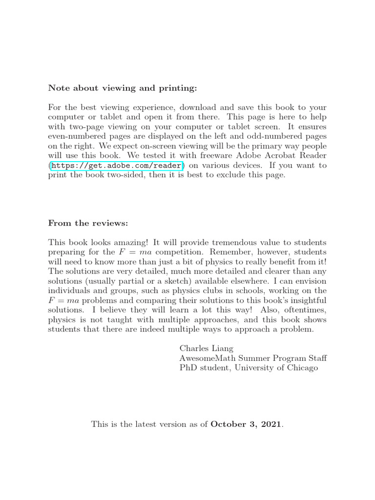 Note About Viewing and Printing | PDF | Velocity | Force