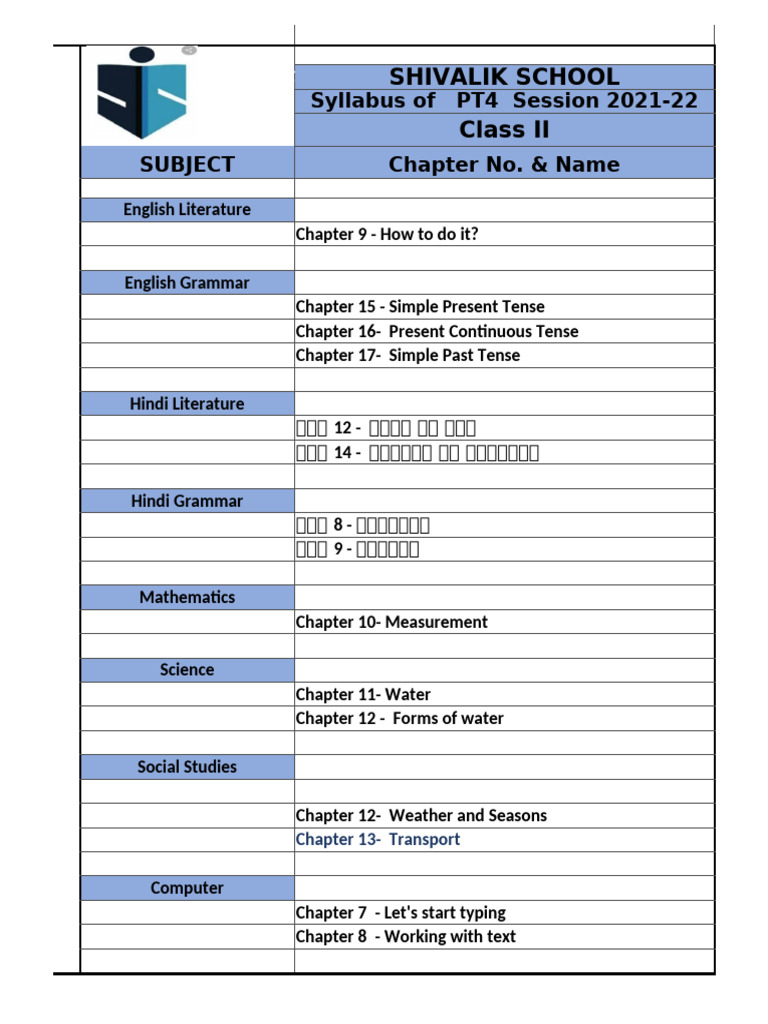 Class 2 Pt4 Syllabus | PDF