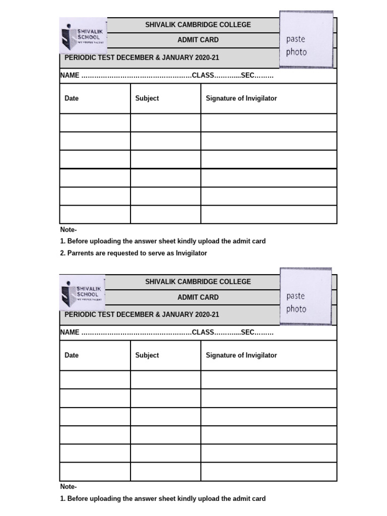 ADMIT CARD FORMAT | PDF