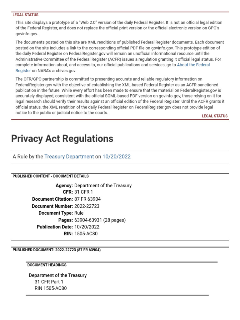 Federal Register - Privacy Act Regulations | PDF