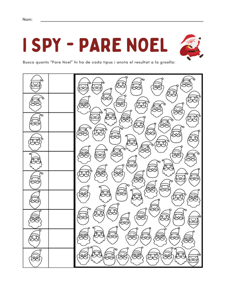I Spy Santa Worksheet Red White | PDF