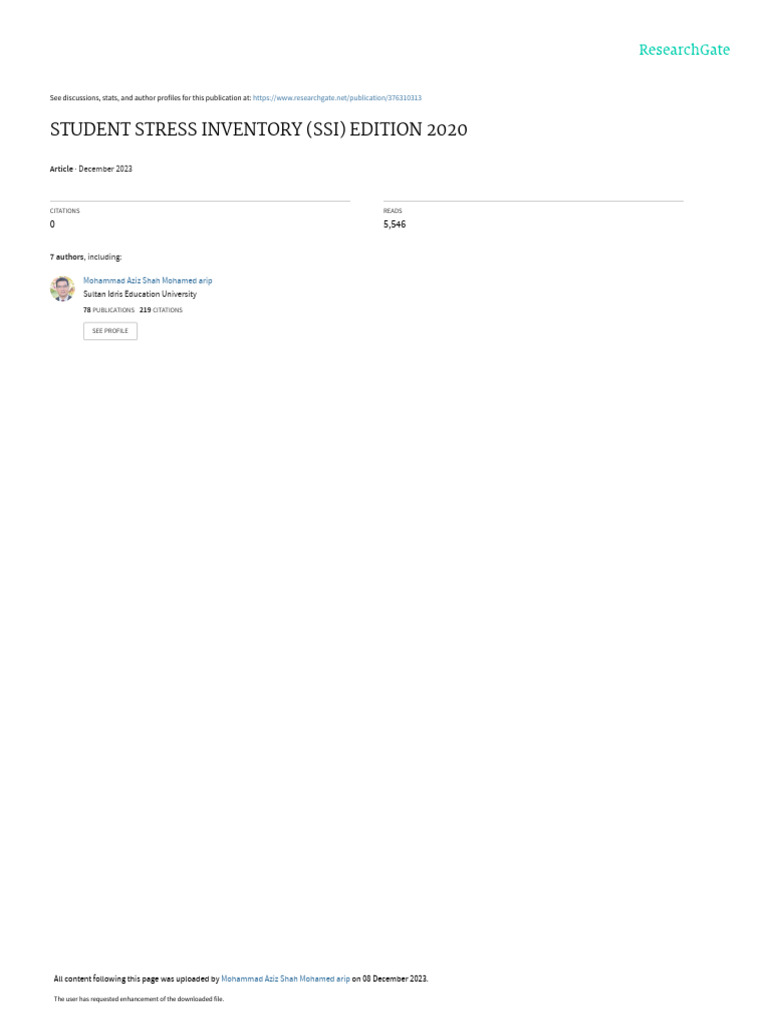 Student Stress Inventory 2020 Overview | PDF | Stress (Biology) | Self ...