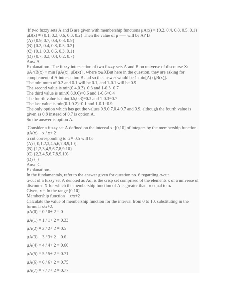 Fuzzy Logic Practice Question | PDF | Mathematics | Function (Mathematics)