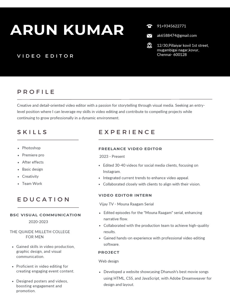 Arun’s Resume | PDF | Editing | Web Design