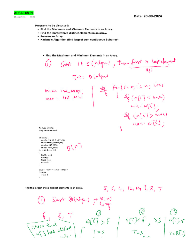 ADSA Lab P1 Aug 20 2024 | PDF | Computer Programming | Algorithms And Data Structures