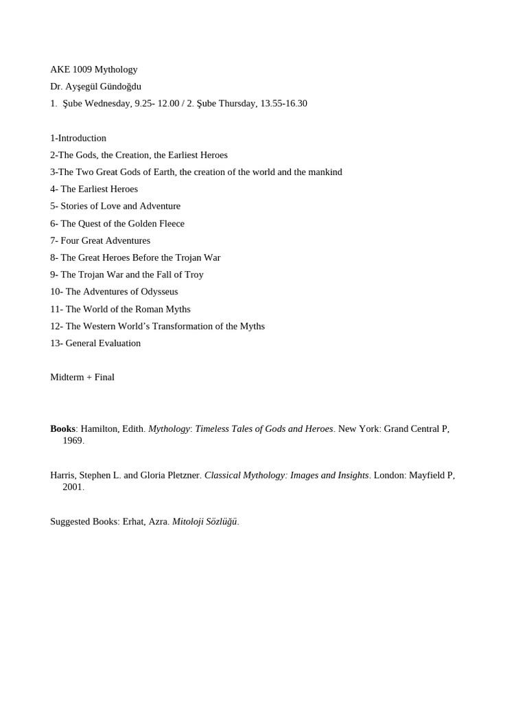 AKE 1009: Introduction to Mythology | PDF