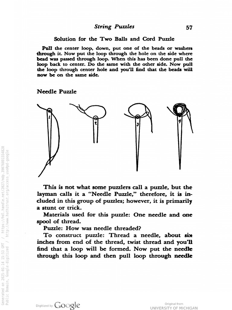 String and Needle Puzzle Solutions | PDF