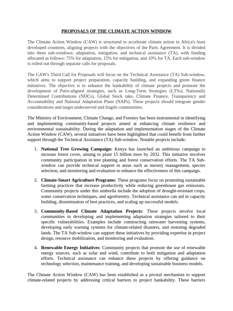 Climate Action Window Proposals in Kenya | PDF | Climate Change ...