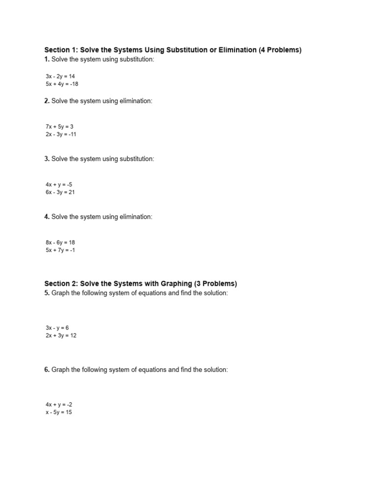 Systems of Linear Equations Worksheet (HMW #1) | PDF