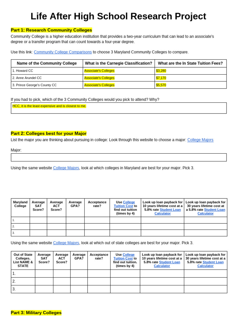 Life After High School Research Project | PDF | Sat | Tuition Payments