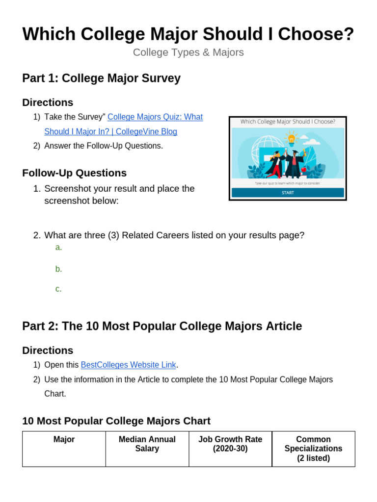 Which College Major Should I Choose - Assignment | PDF