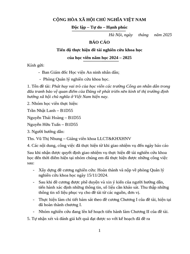 Báo Cáo Tiến Trình Nckh Bản Nháp | PDF