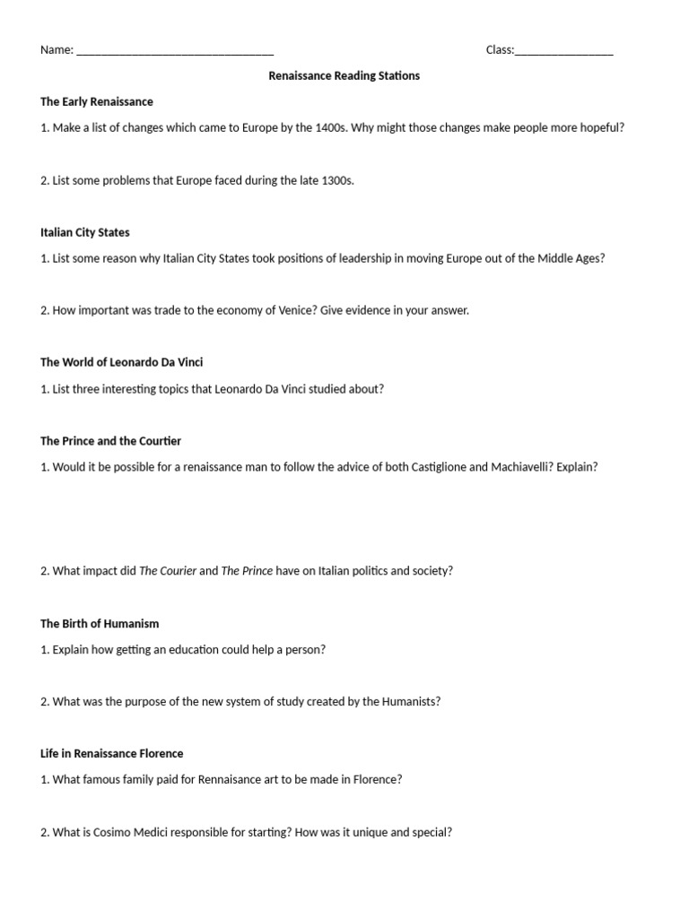 Renaissance Questions | PDF Renaissance Questions | PDF