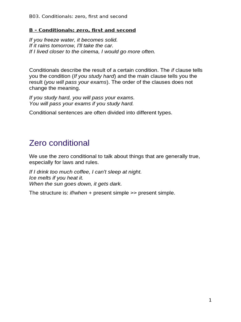 B Conditionals Zero First Second 03 | PDF