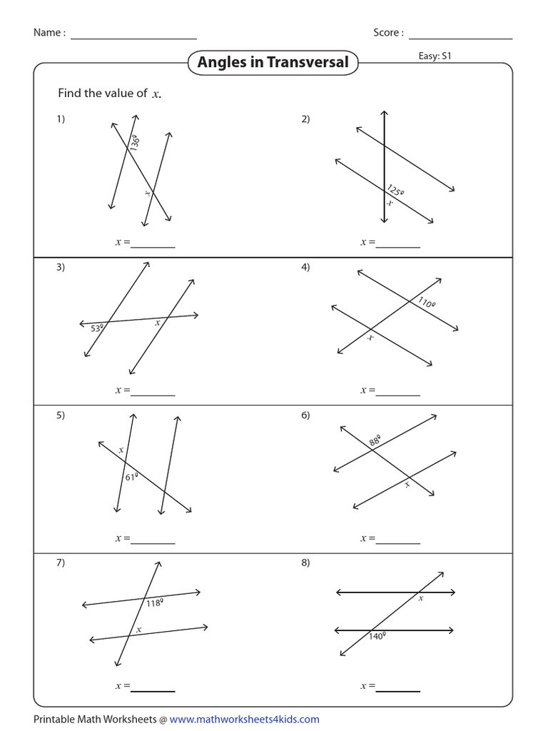 Practice Problems Parallel Lines and Transversal With Answers | PDF | Elementary Geometry | Euclid