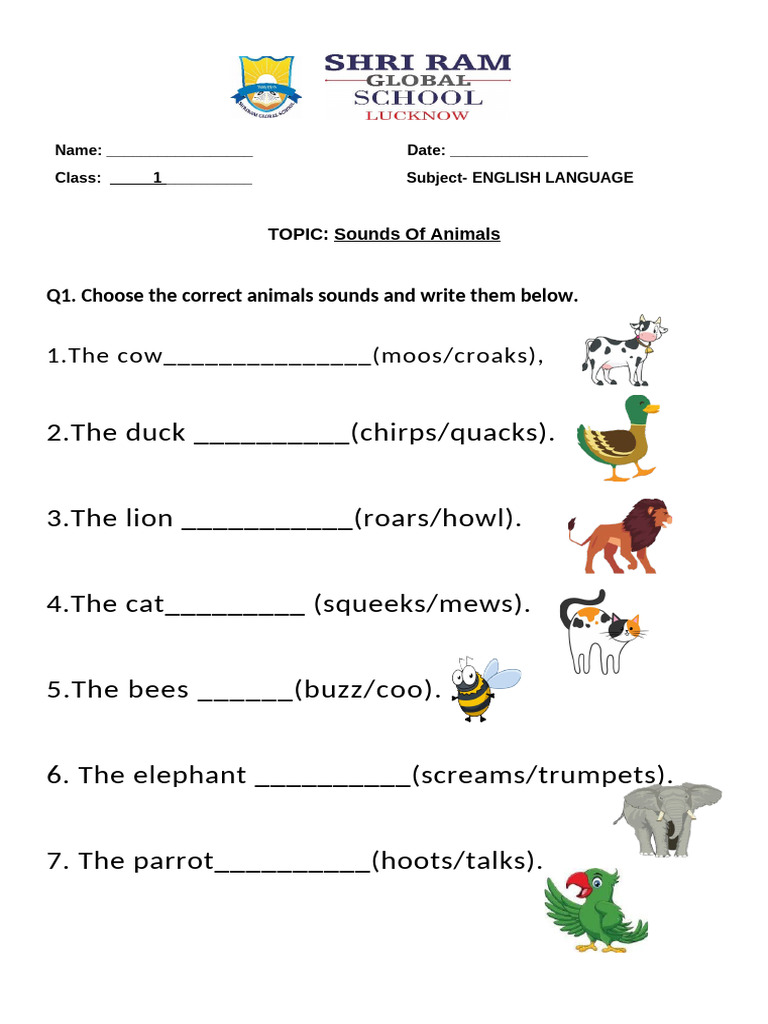Animal Sounds Worksheet for Kids | PDF