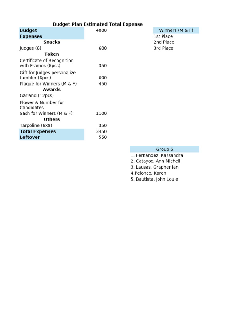 G5 - Budget Plan | PDF