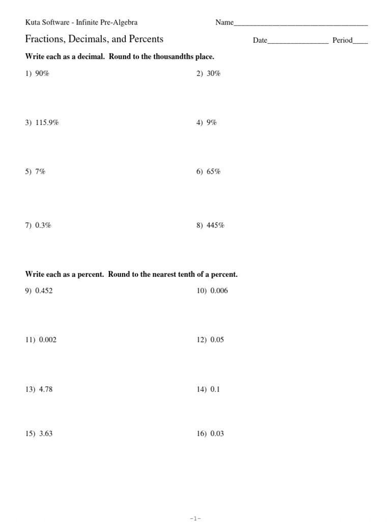Fractions Decimals and Percents | PDF | Decimal | Lexicology