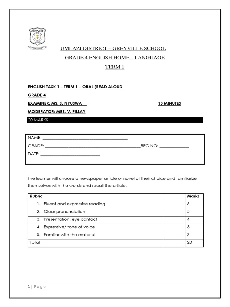 Grade 4 Oral Reading Task Guidelines | PDF