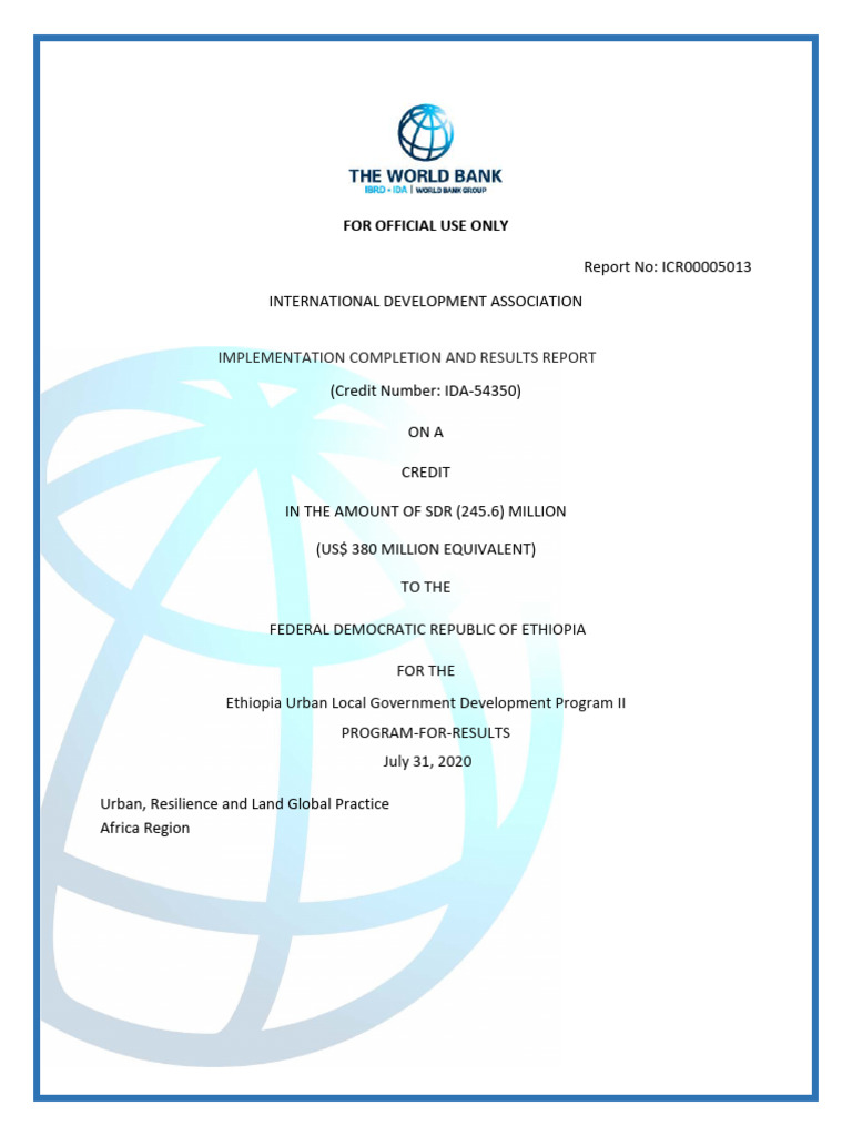 Ethiopia Second Urban Local Government Development Program Project ...