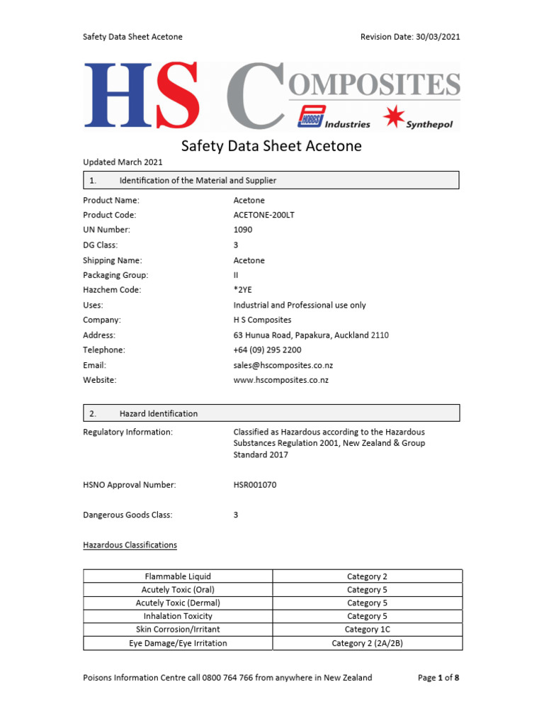 Acetone Safety Data Sheet Summary | PDF | Firefighting | Toxicity