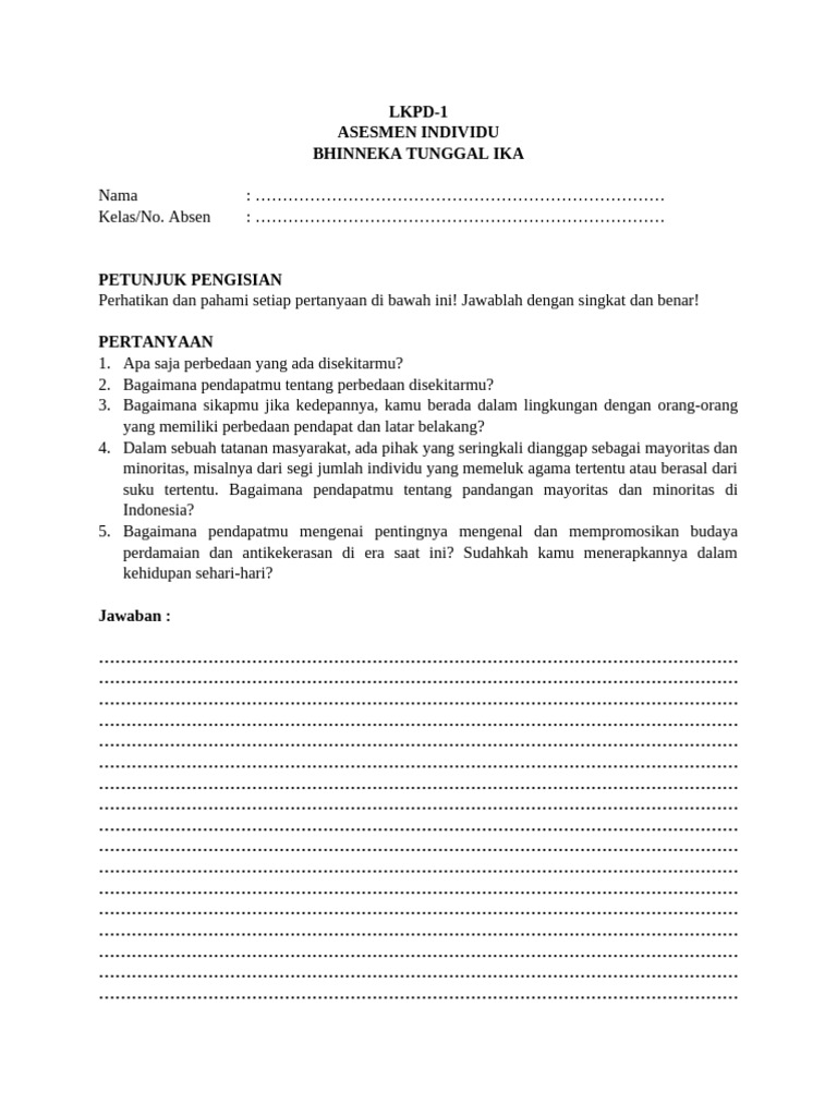 Asesmen Individu: Bhinneka Tunggal Ika | PDF
