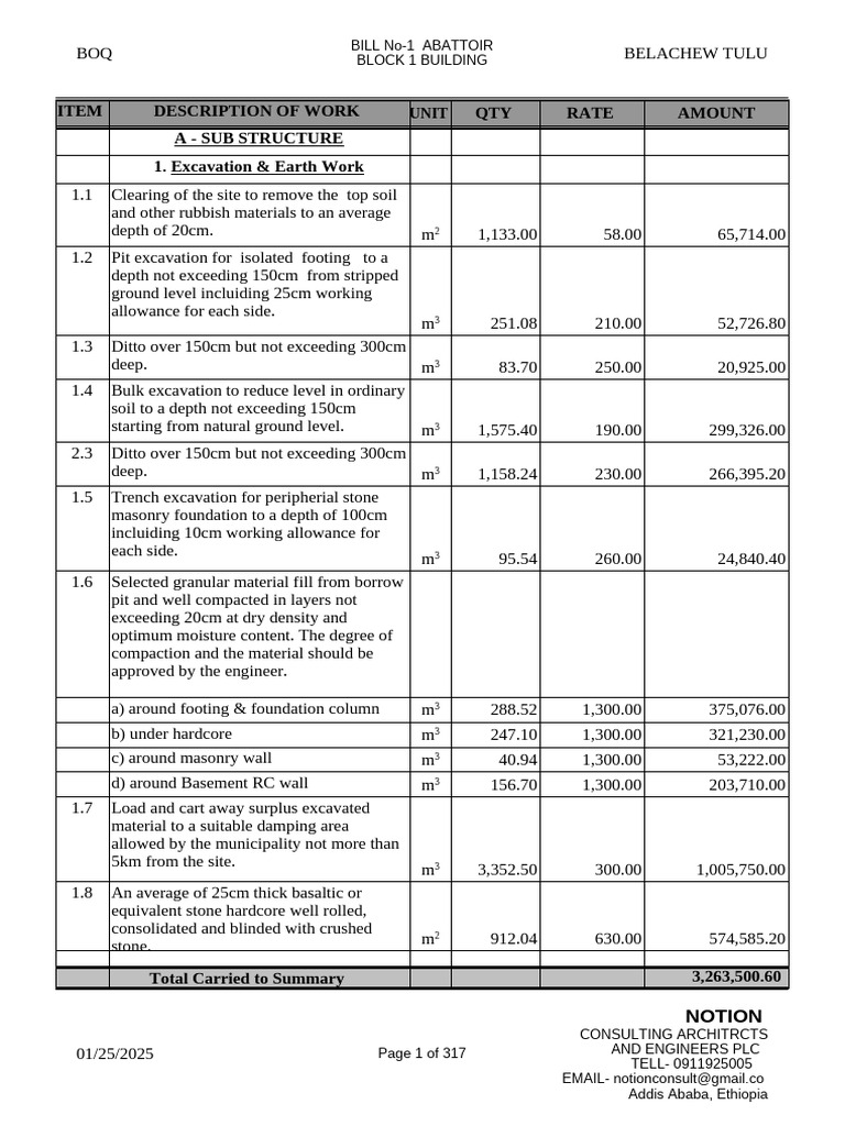Boq Belachew Tulu Abattoir September 07 2024g Rev-2 | PDF | Concrete | Pipe (Fluid Conveyance)