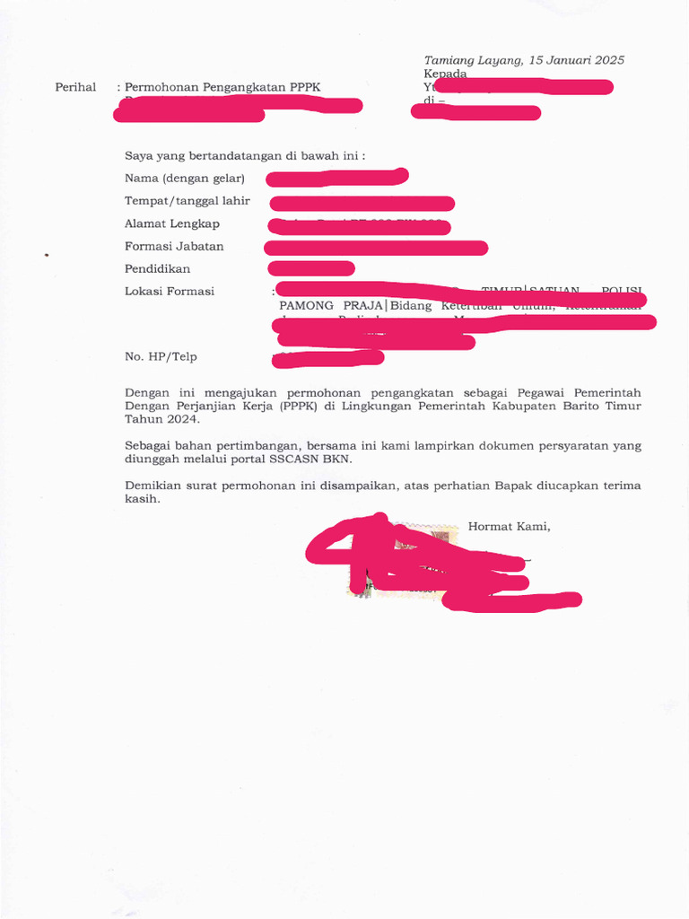 Permohonan Pengangkatan PPPK GERI | PDF