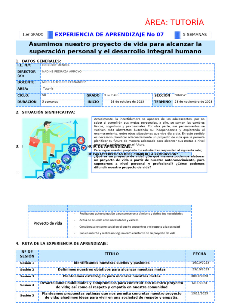 3º y 4°experiencia de Aprendizaje - Exp7 - Tutoría | PDF | Enseñando | Aprendizaje
