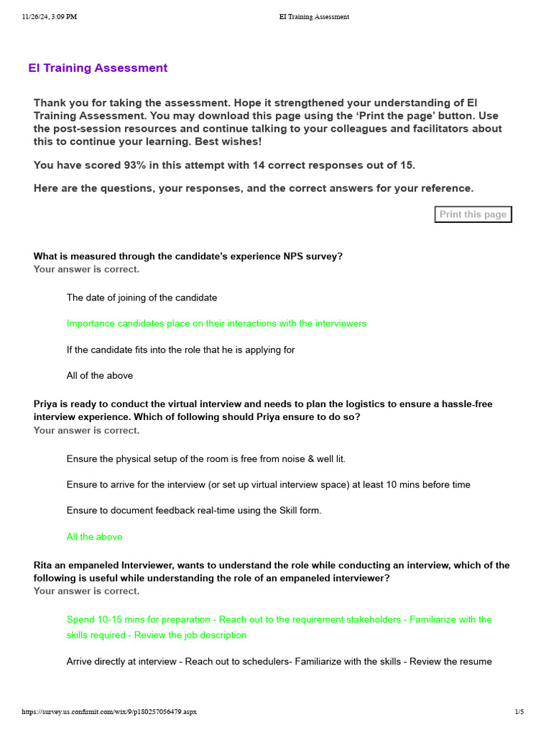 EI Training Assessment | PDF