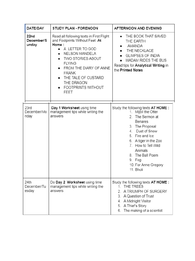 Schedule For Revision 1 | PDF