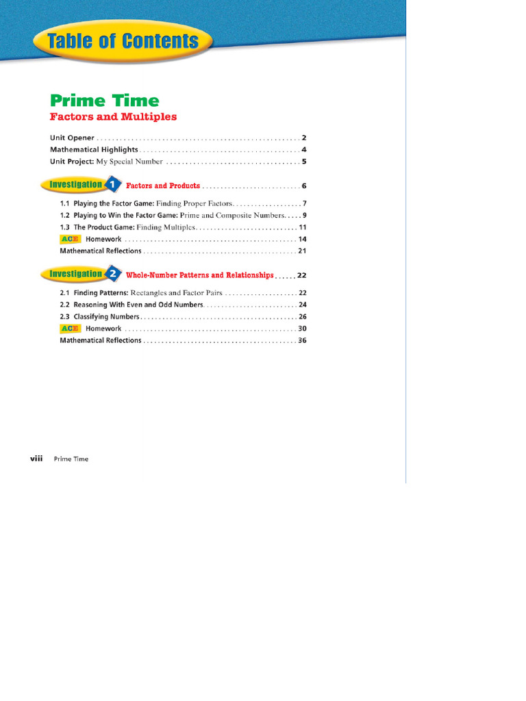 Connected Mathematics 2 - Prime Time - Factors and Multiples-Pearson Prentice Hall (2005) | PDF ...