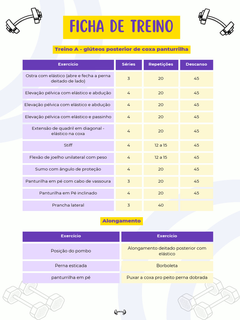 Ficha de Treino para Academia Amarelo e Roxo | PDF