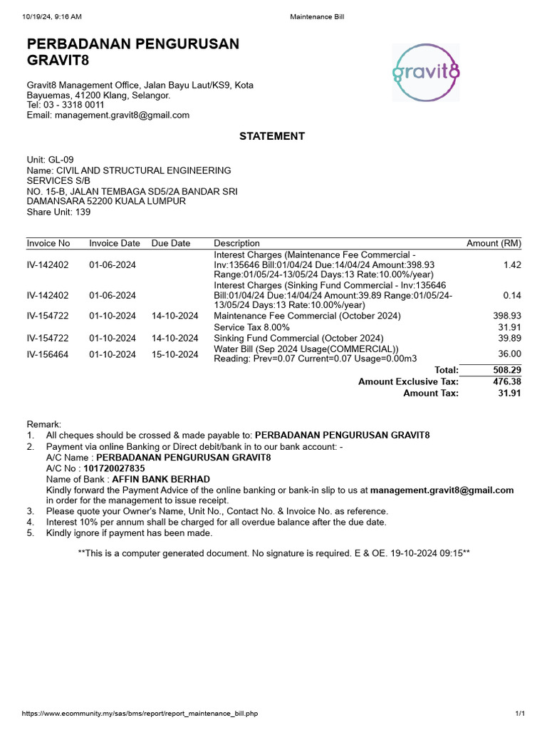 Unpaid Maintenance Bill GL-09 CIVIL AND STRUCTURE ENGINEER | PDF ...